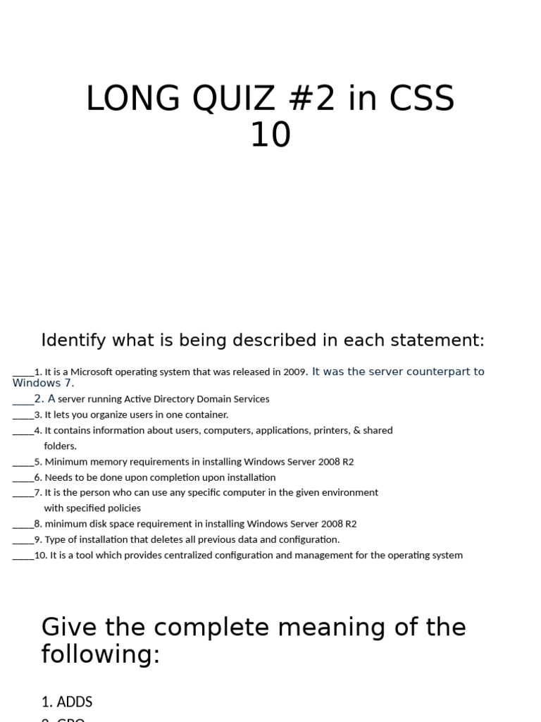 LONG QUIZ #2 in CSS 10 | PDF