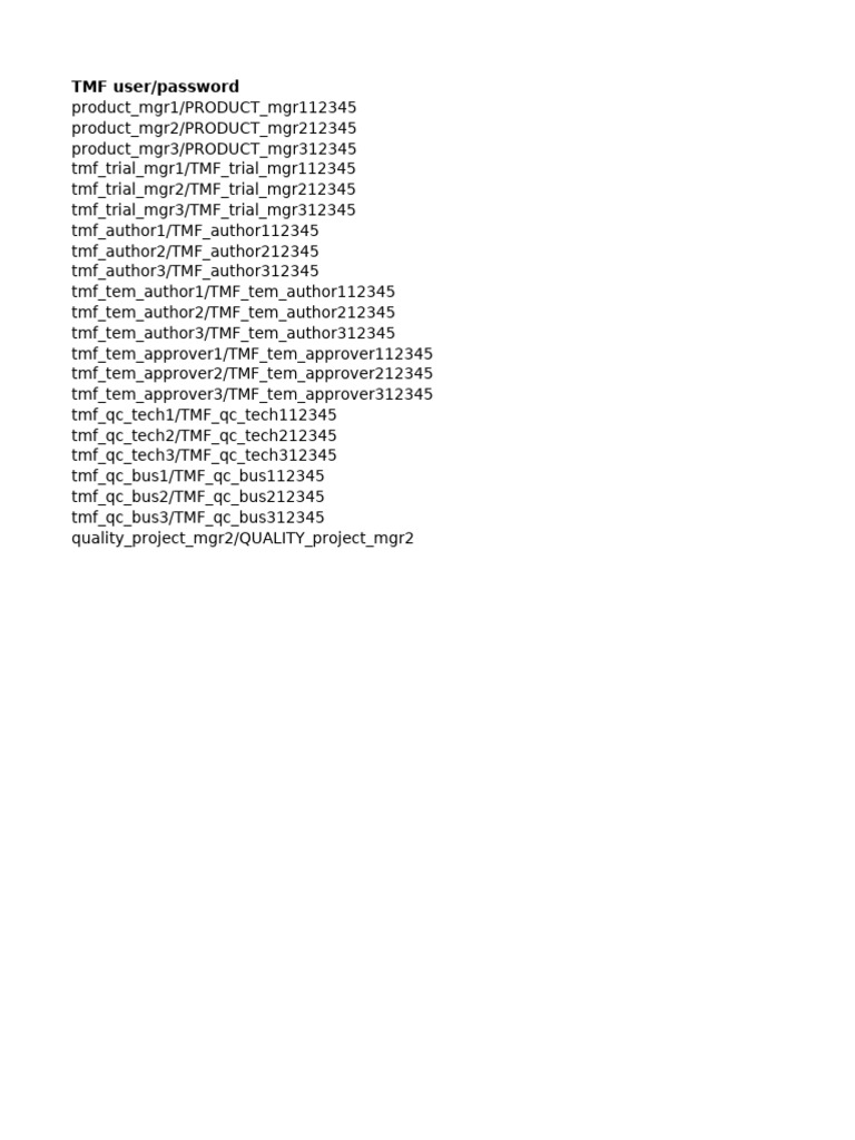 Angelini DEV TMF User List | PDF
