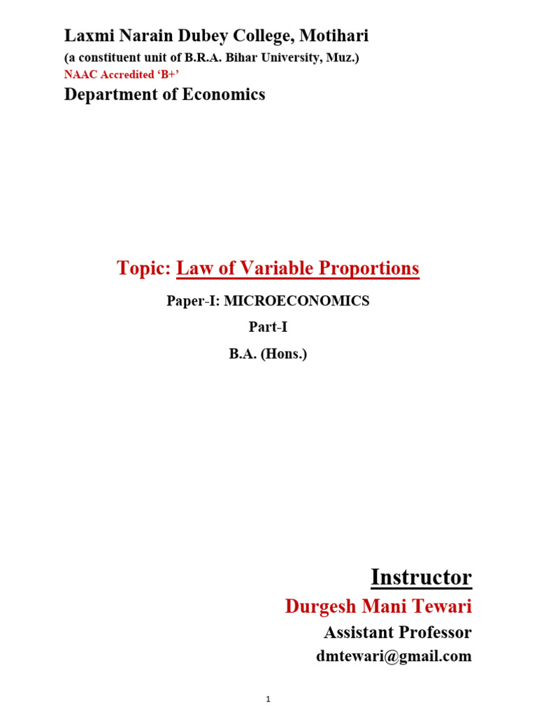 Law of Variable Proportions Explained | PDF | Labour Economics | Economies