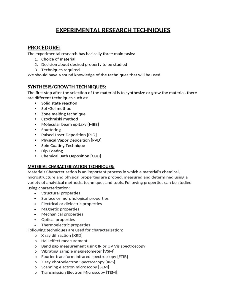Experimental Research Techniques | PDF | X Ray Photoelectron ...