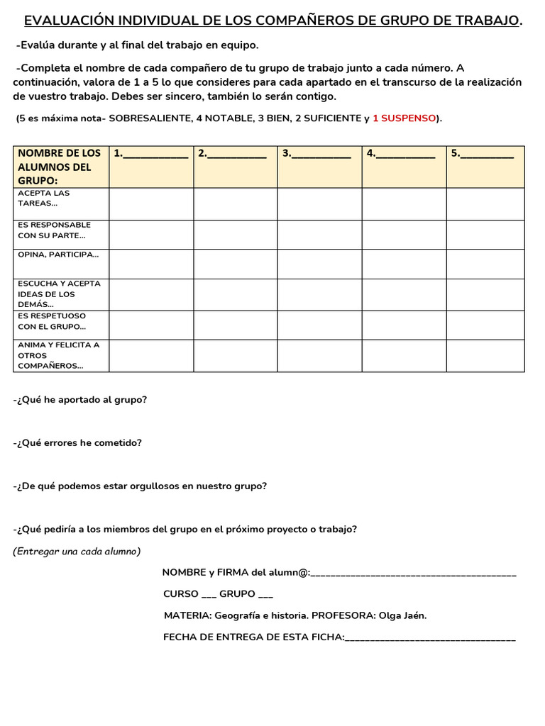 Evaluación de Compañeros en Grupo | PDF