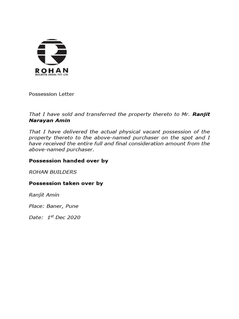 Property Possession Transfer Letter | PDF