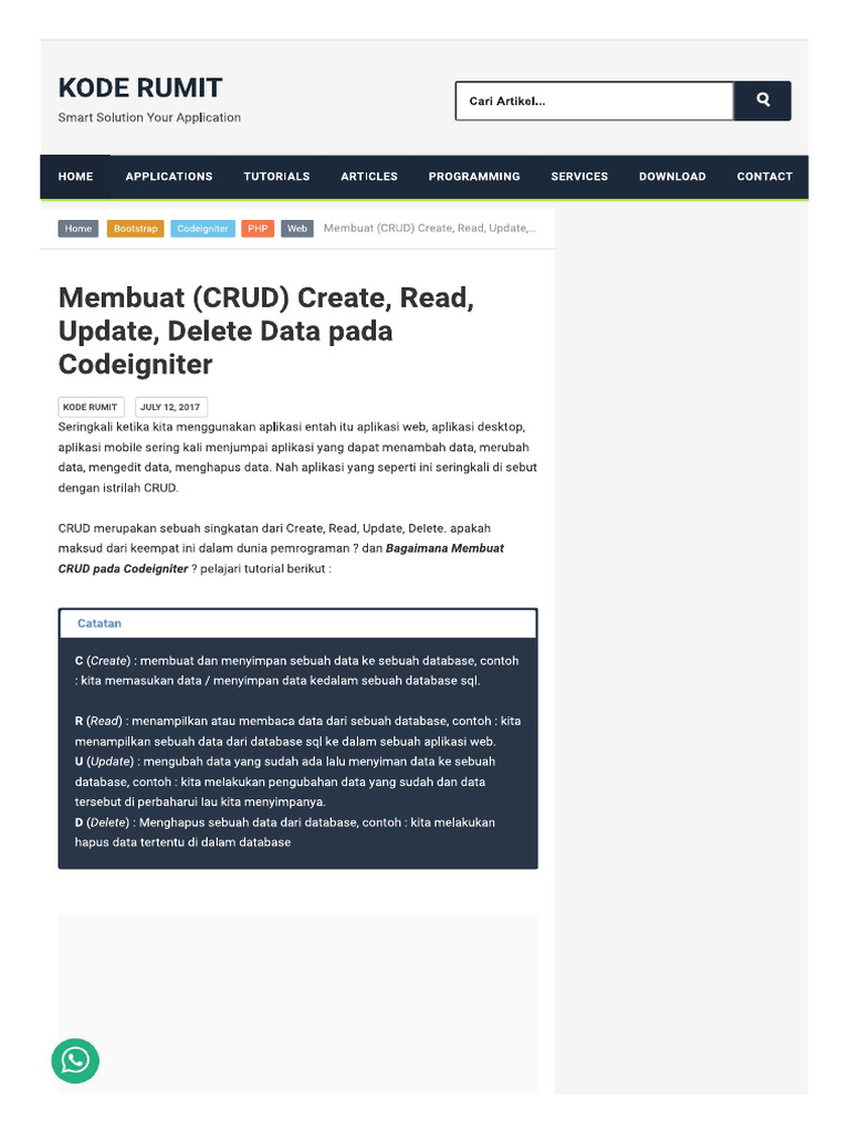 Membuat (CRUD) Create, Read, Update, Delete Data Pada Codeigniter | PDF