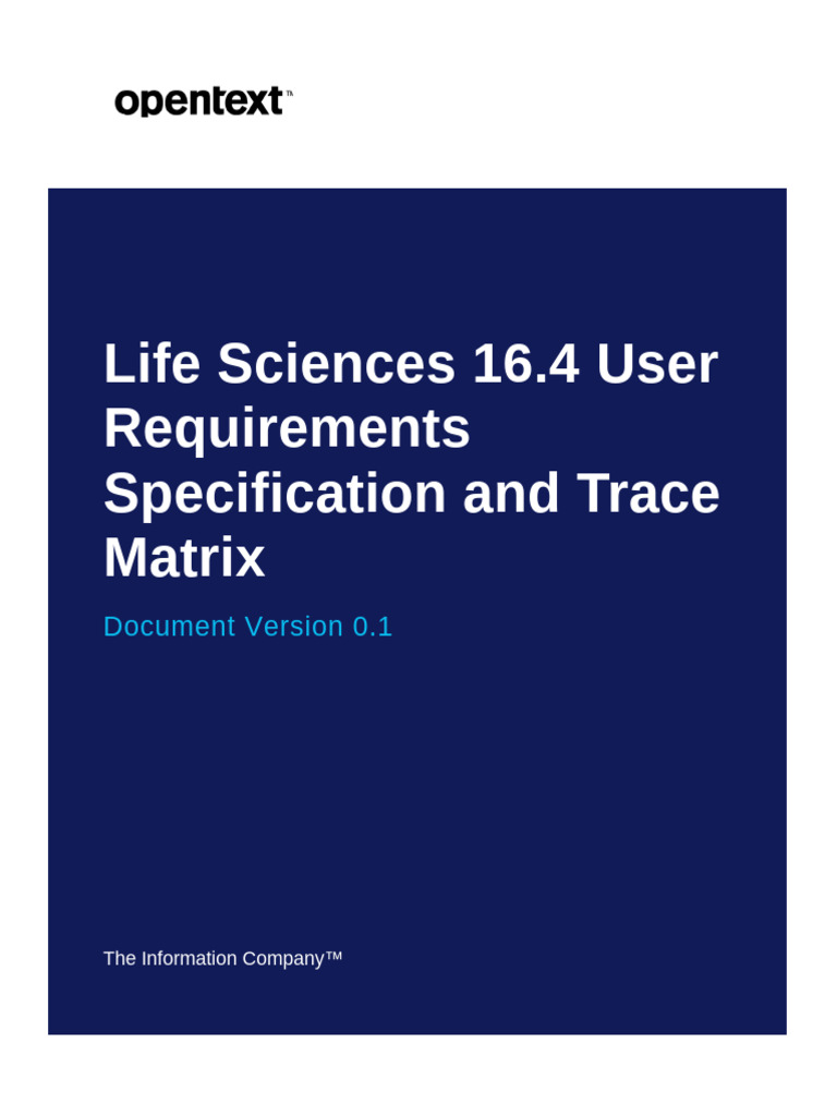 Life Sciences 16.4 Solutions User Requirements Specification and Trace Matrix | PDF ...
