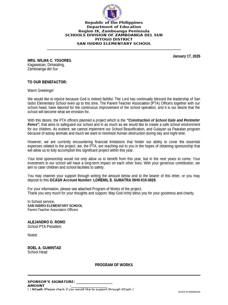 PARTNERSHIP LETTER-PTA & POW 2025 | PDF