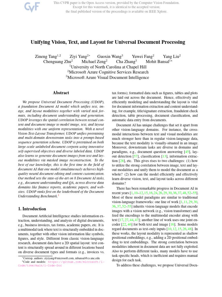 Tang Unifying Vision Text and Layout For Universal Document Processing CVPR 2023 Paper | PDF ...