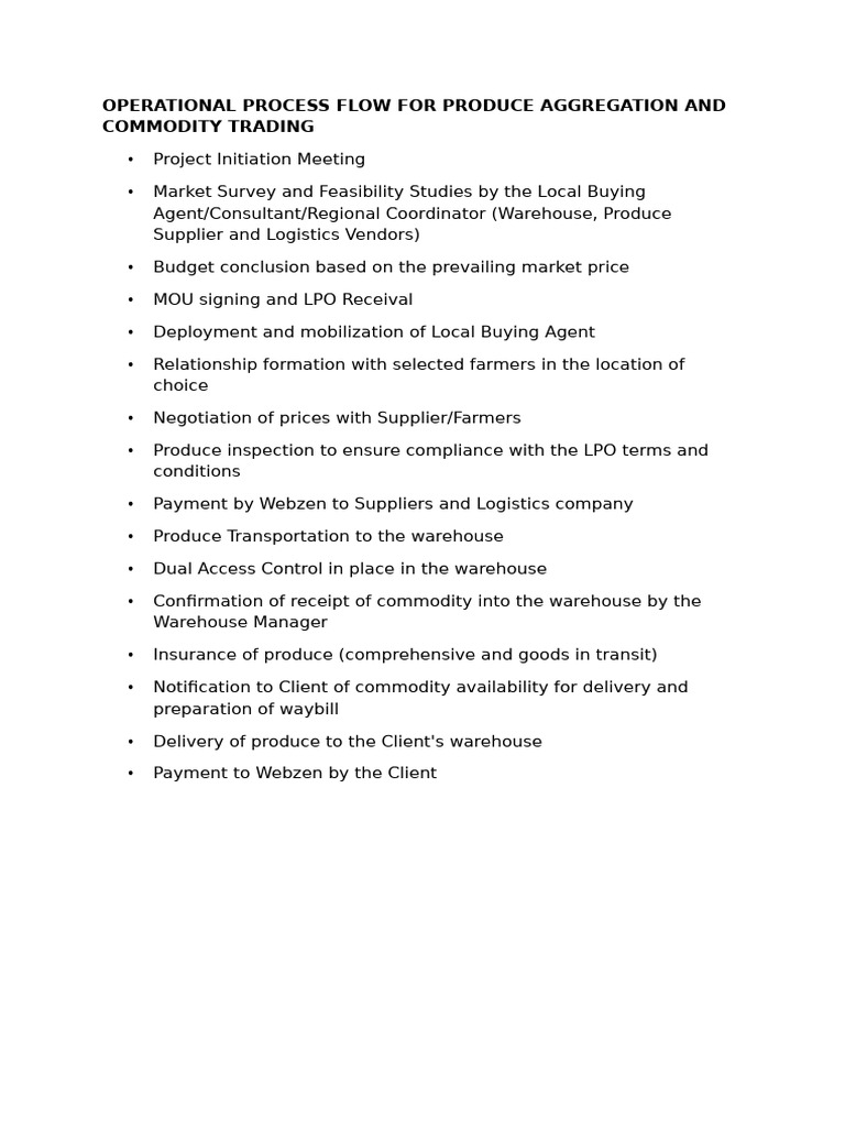 Operational Process Flow For Produce Aggregation and Commodity Trading | PDF
