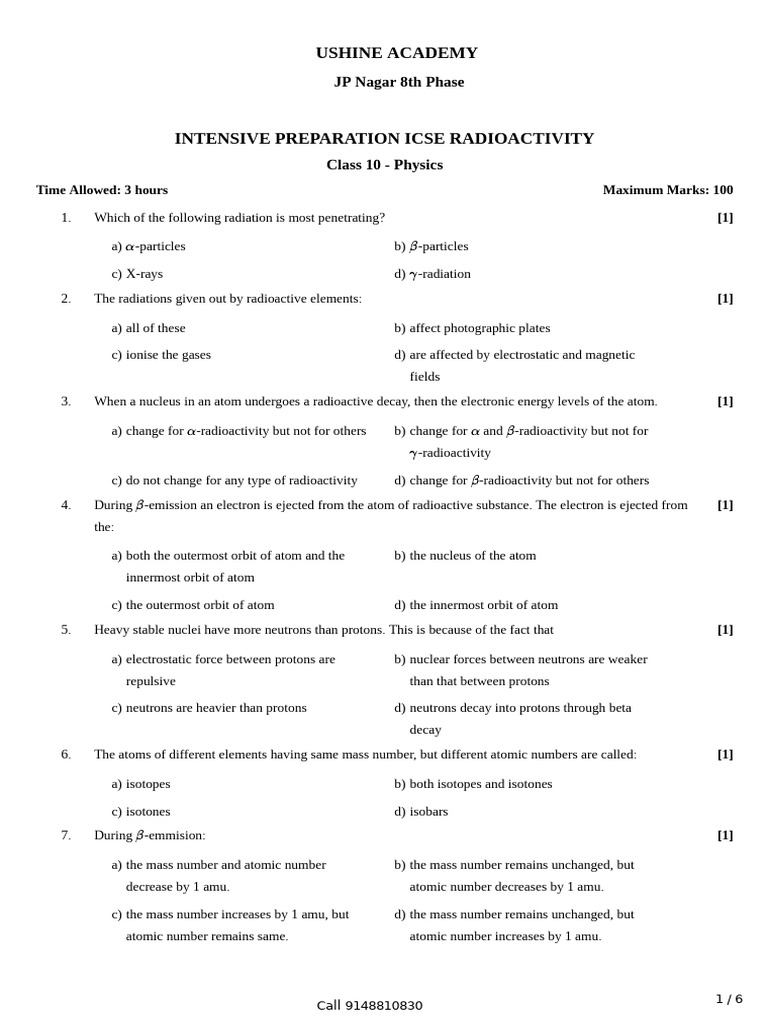 ICSE Class 10 Physics: Radioactivity Prep | PDF | Radioactive Decay ...