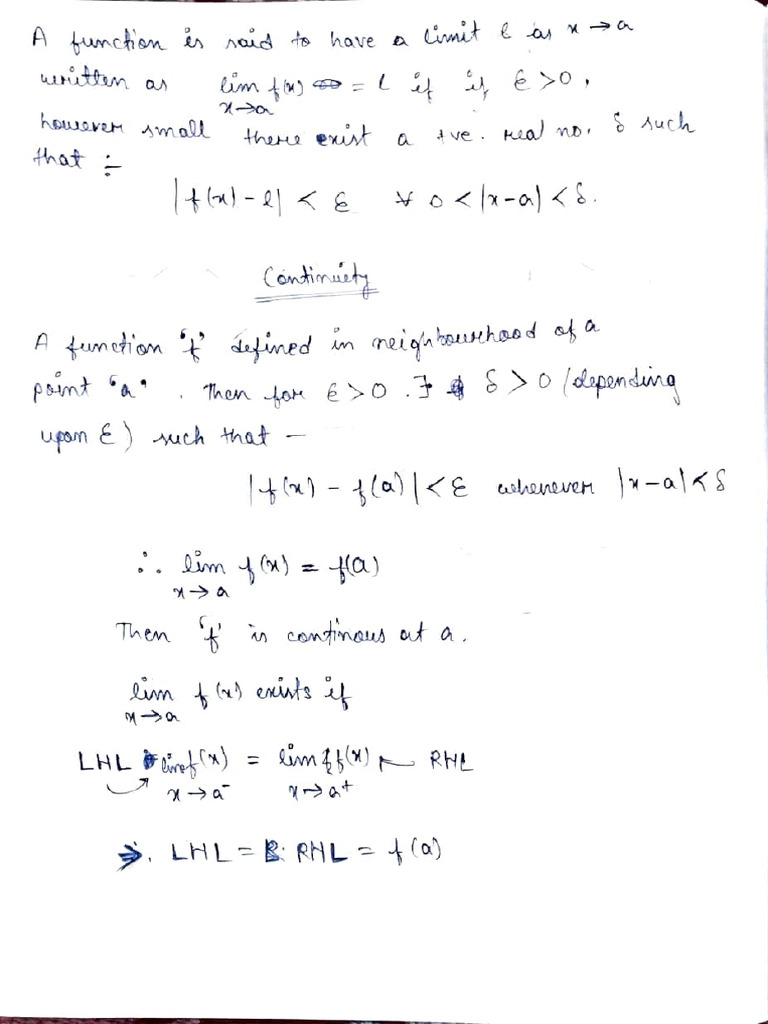 Limits, Continuity and Derivatives. | PDF
