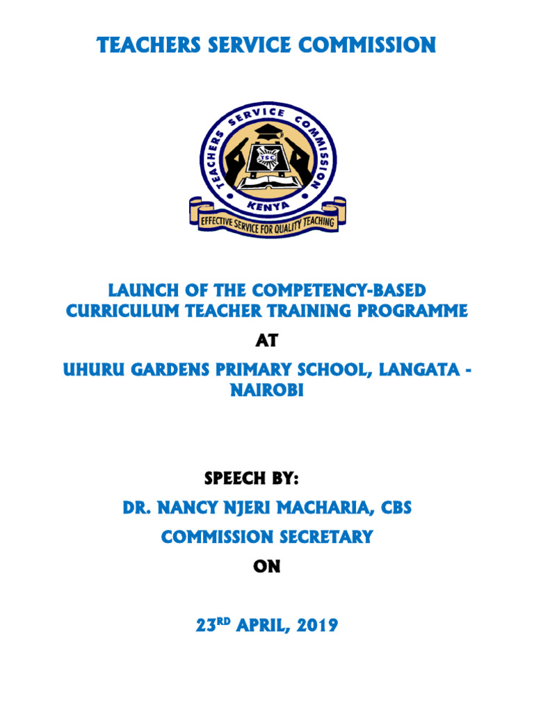 TSC CEO Speech During the Launch of the Competency-Based Curriculum ...