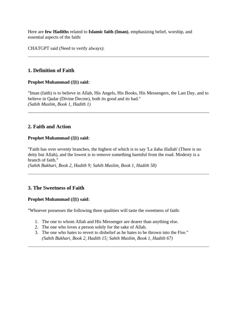 Here Are Few Hadiths Related To Islamic Faith - Doc2 | PDF