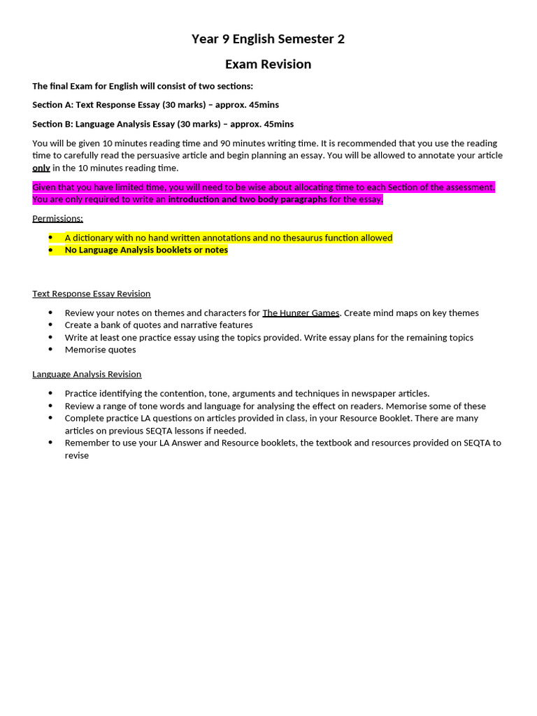 Year 9 English Exam Revision Guide | PDF | Essays | Human