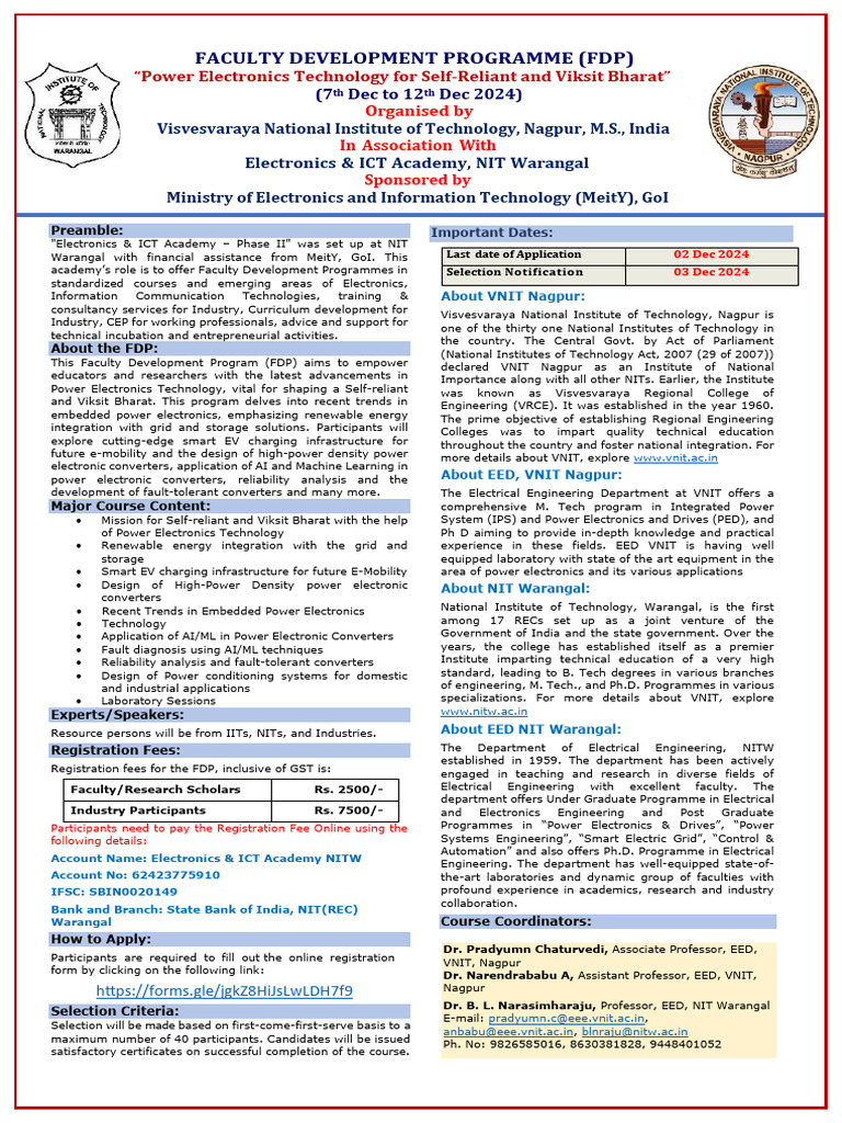 FDP_EICT_VNIT_NITW_Final | PDF | Engineering