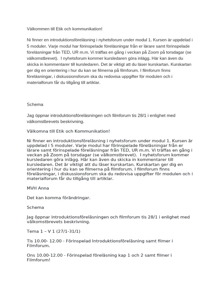 Välkommen Till Etik Och Kommunikation VT25 (A) - 2 | PDF