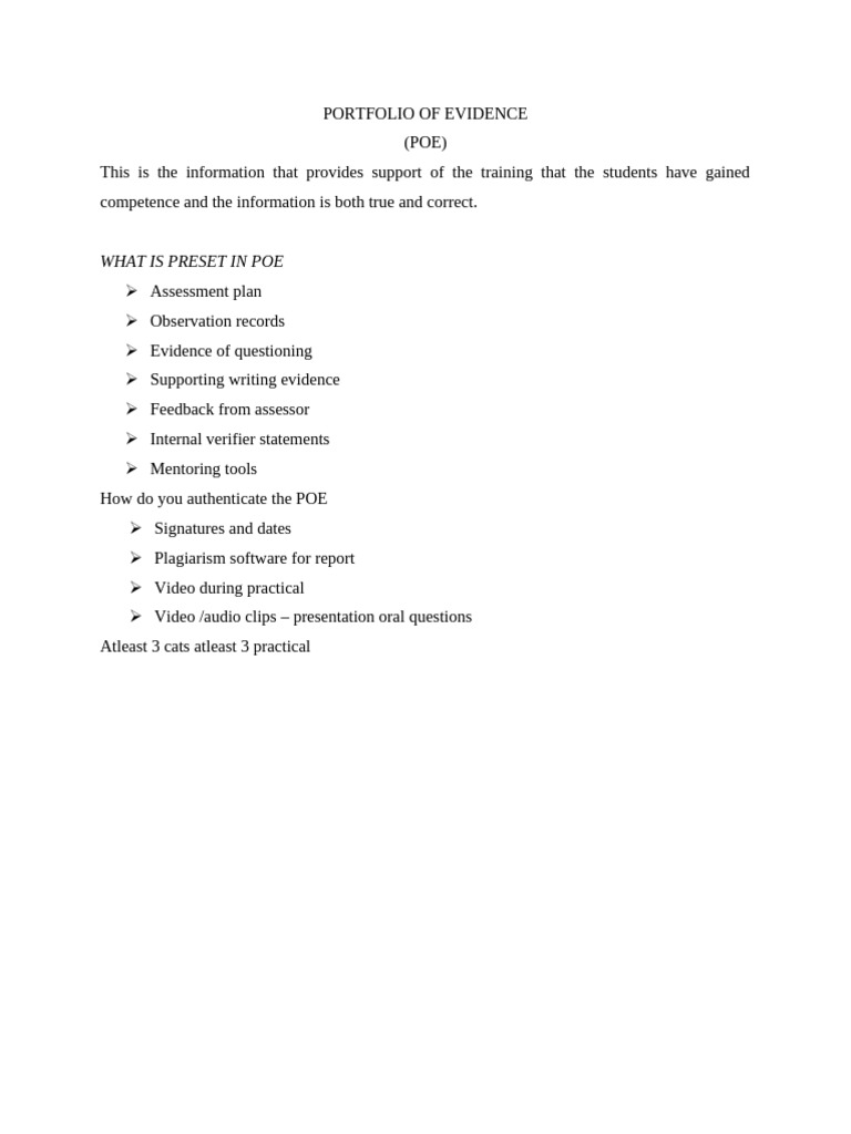 Portfolio of Evidence | PDF