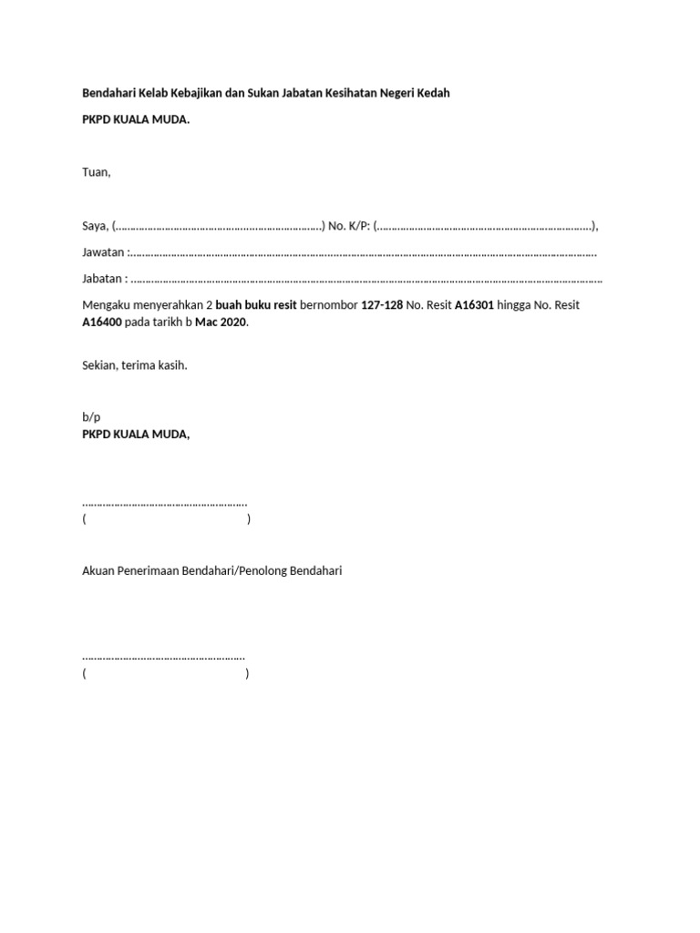 Contoh Akuan Penyerahan Buku Resit | PDF