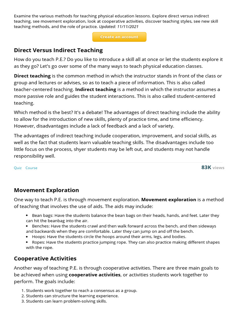 Physical Education Teaching Methods | PDF | Physical Education ...