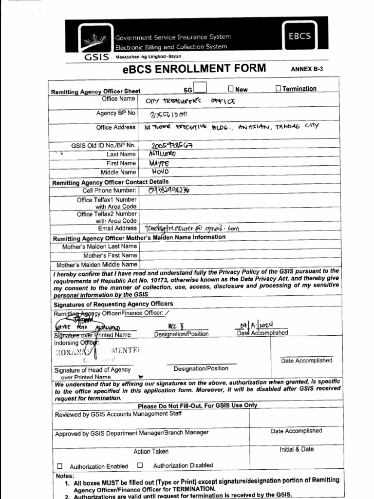 eBCS Enrollment Form | PDF