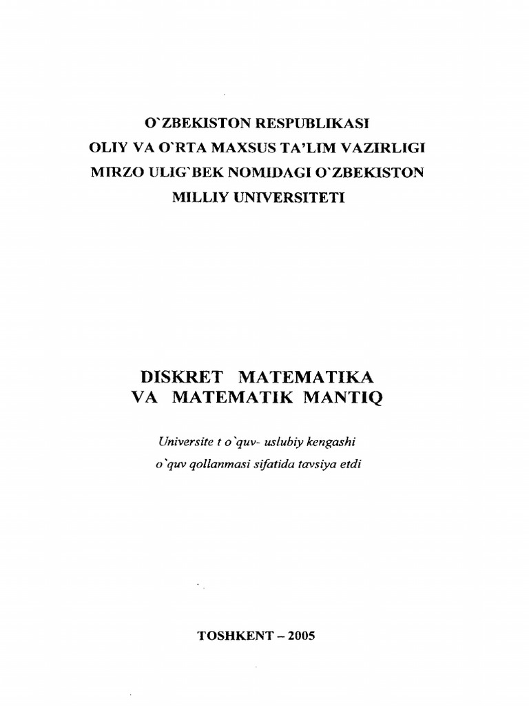 Diskret Matematika Va Matematik Mantiq M.Tuxtasinov | PDF