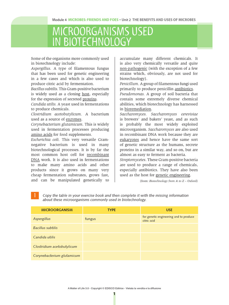 Microorganisms Used in Biotechnology | PDF | Microorganism | Biotechnology