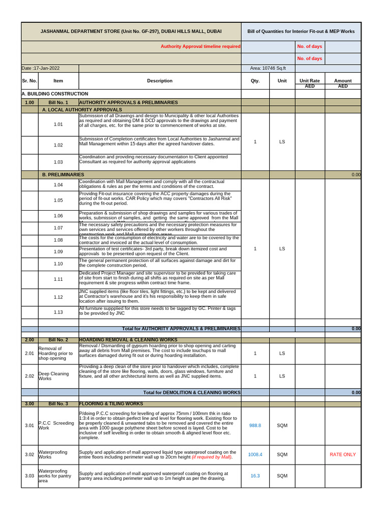 Jds DHM - Archmep Works Boq - 18jan22 | PDF | Wall | Electrical Wiring