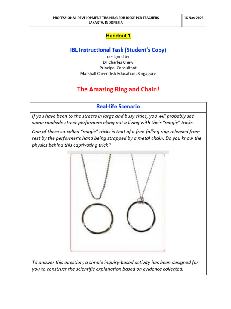 Handout 1-IBL On Amazing Ring and Chain (Student Copy) | PDF | Cognition