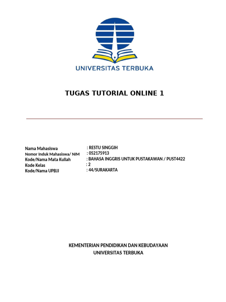 Tugas 1 BAHASA INGGRIS UNTUK PUSTAKAWAN Restu | PDF | Libraries | Library Science