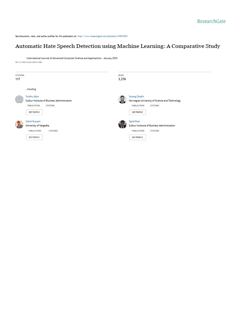 Automatic Hate Speech Detection Using Machine Lear Pdf Statistical