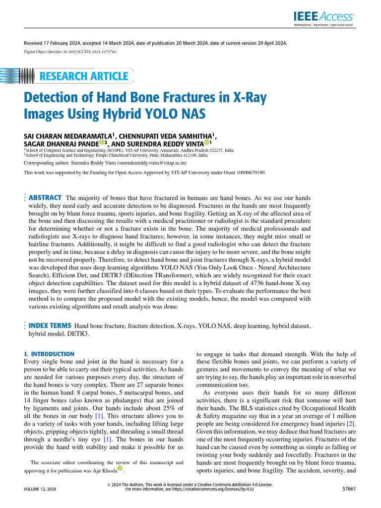 Detection of Hand Bone Fractures in X-Ray Images Using Hybrid YOLO NAS | PDF | Artificial Neural ...