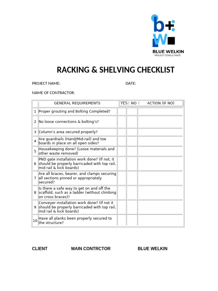 29.Rcking & Shelving Checklist | PDF