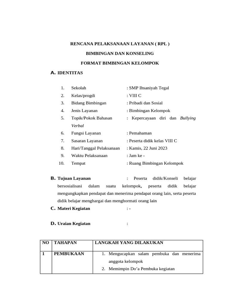 RPL - BKP - Kepercayaan Diri Treatment | PDF