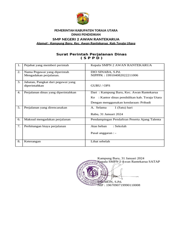Format SPPD Terbaru 2025 untuk Dinas | PDF