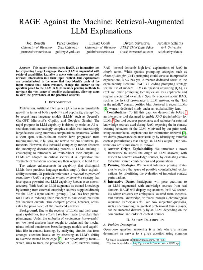RAGE: Explainable RAG for LLMs | PDF