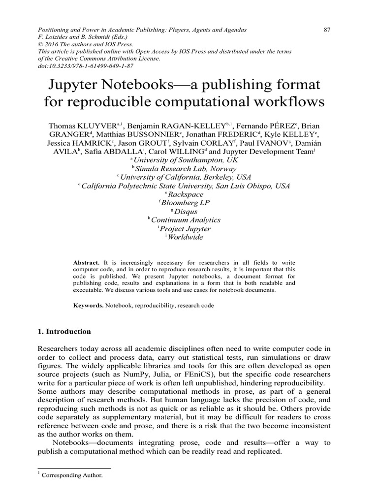 Jupyter Notebooks—a Publishing Format for Reproducible Computational Workflows | PDF | Computing ...