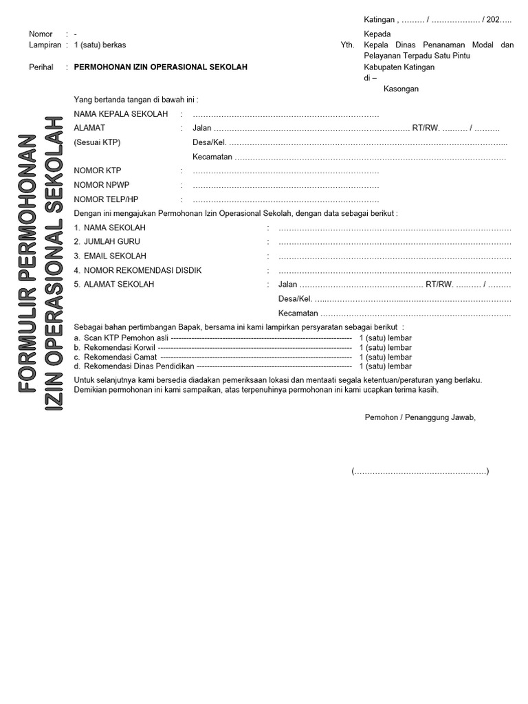 FORMULIR IZIN OPERASIONAL PTSP | PDF