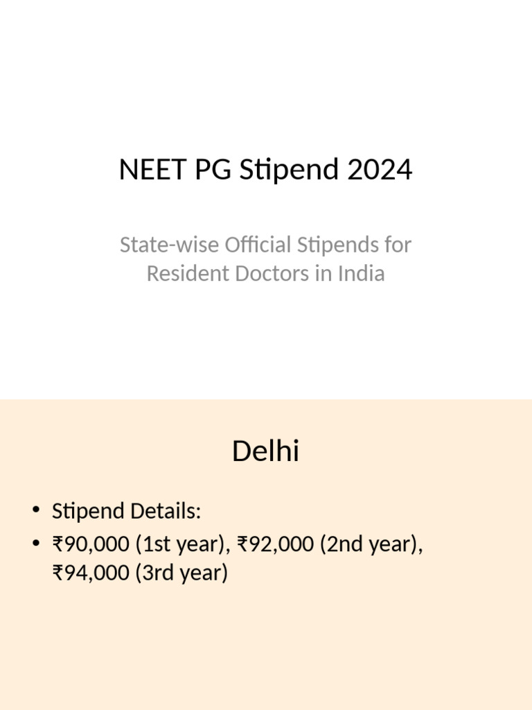 NEET PG Stipend 2024 Statewise Slides Recreated | PDF