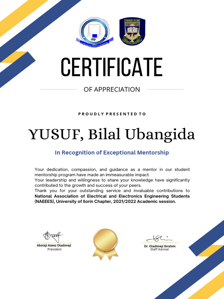 Mentorship certificate - Bilal (1) | PDF