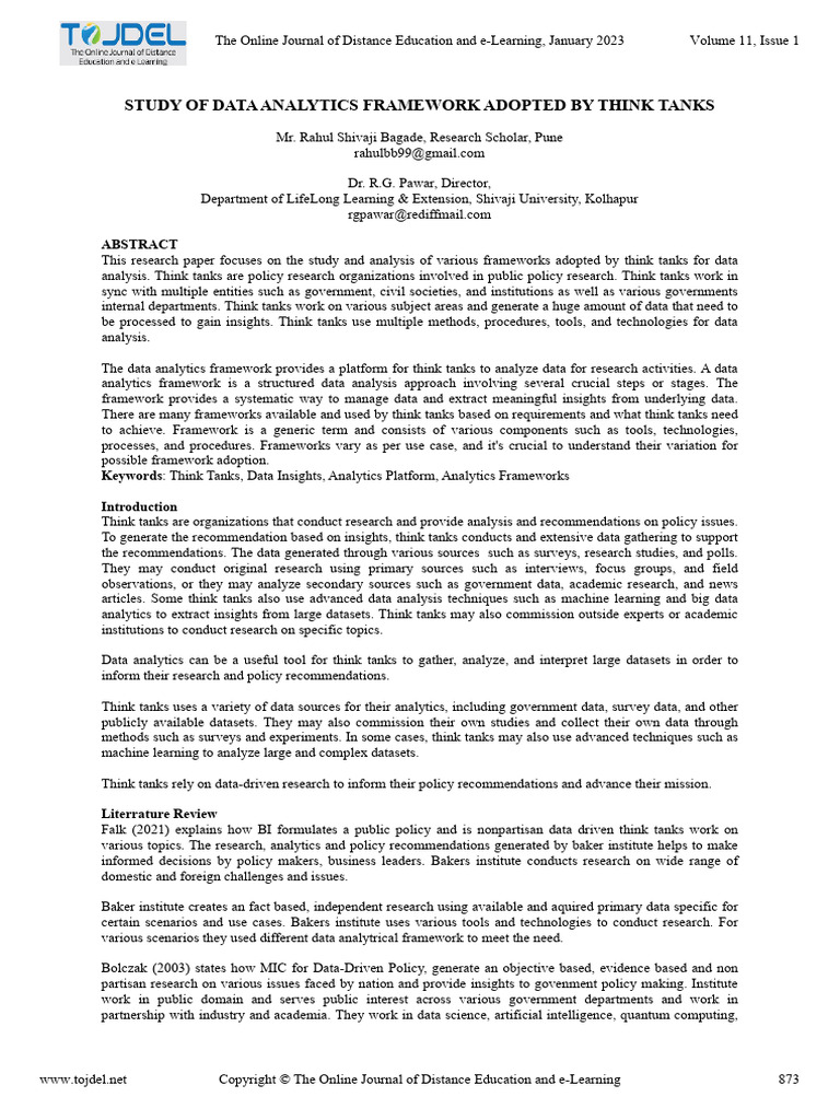 Study of Data Analytics Framework Adopted by Think Tanks | PDF | Data ...