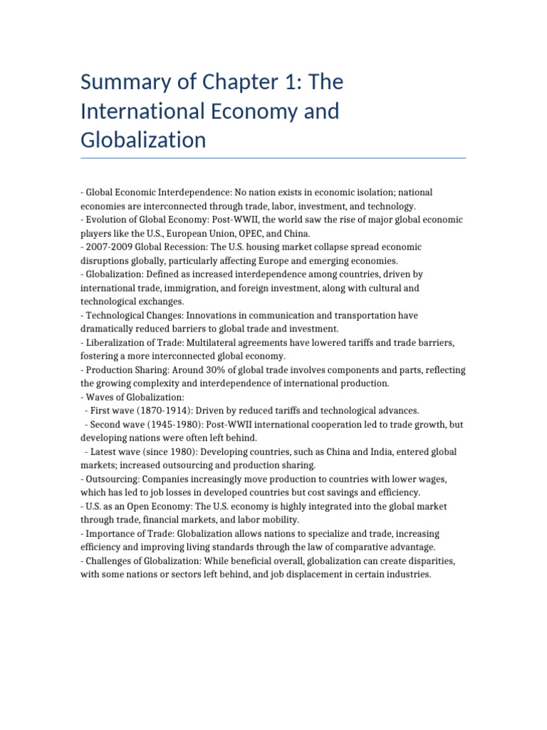 Summary of Chapter 1 Globalization | PDF