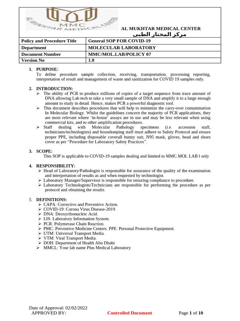 GENERAL SOP FOR COVID-19 (1) | PDF | Polymerase Chain Reaction ...