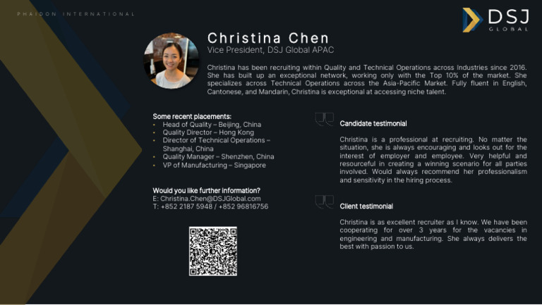 Christina Chen - DSJ Global | PDF | Recruitment | Human Resource Management