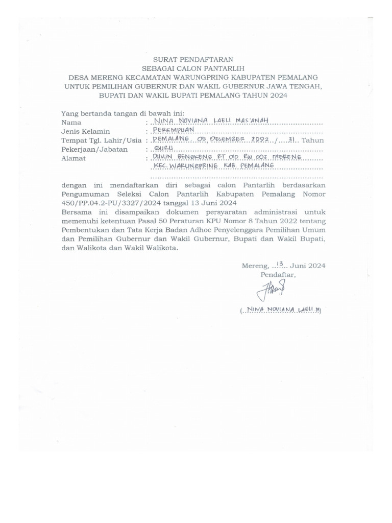 Laeli-Surat Pendaftaran | PDF