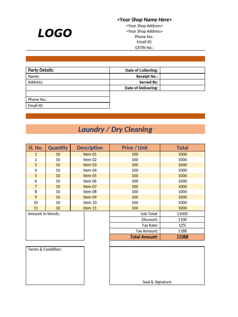 Laundry Bill Format 01 | PDF