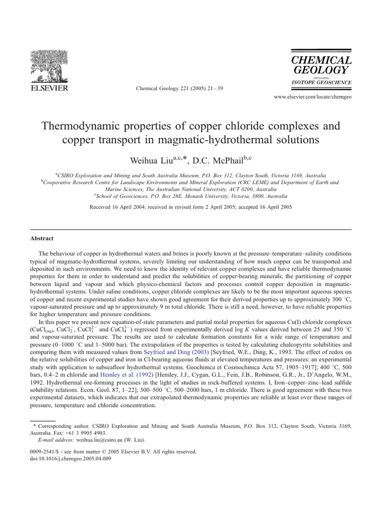 Liu and McPhail - 2005 - Thermodynamic Properties of Copper Chloride ...