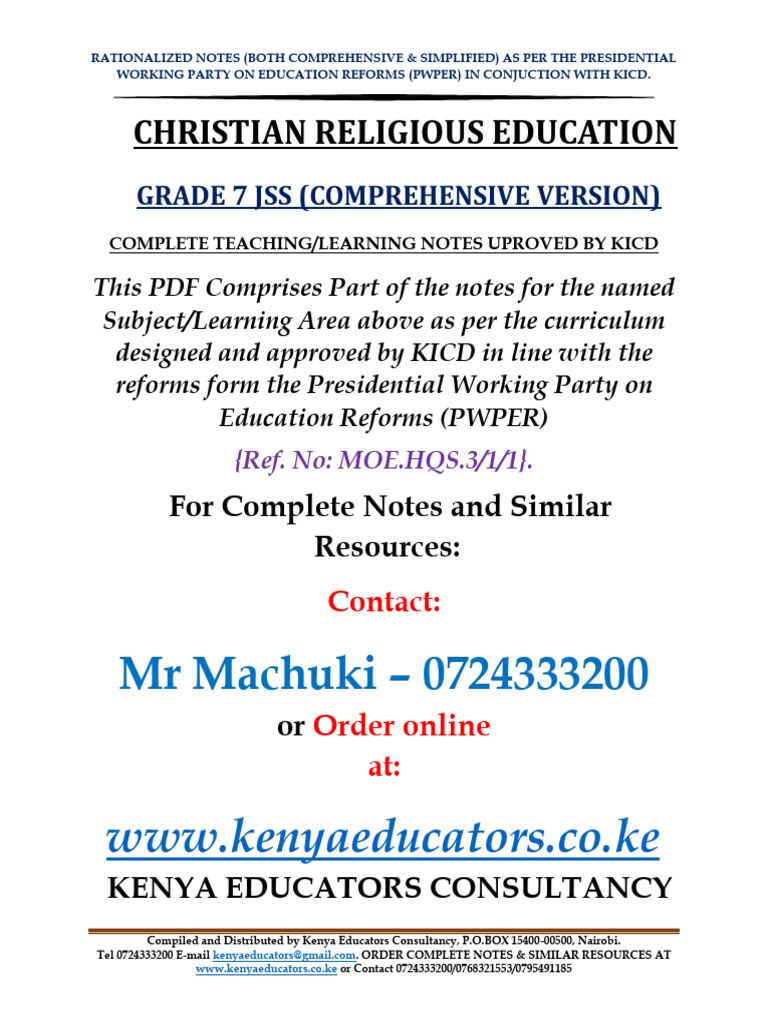 Cre Grade 7 Jss Comprehensive Notes | PDF