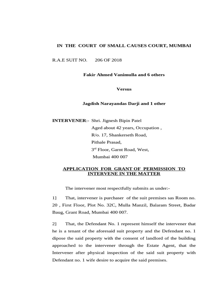 INTERVENTION Application Jignesh Patel | PDF | Lawsuit | Common Law