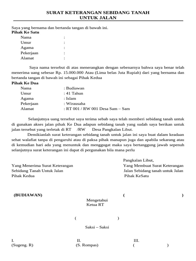 Surat Keterangan Tanah untuk Jalan | PDF