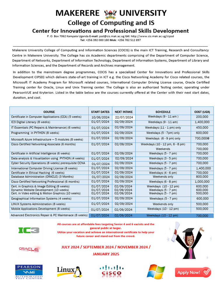Makerere CoCIS CIPSD Short Courses Advert JUN JUL AUG 2024 | PDF ...