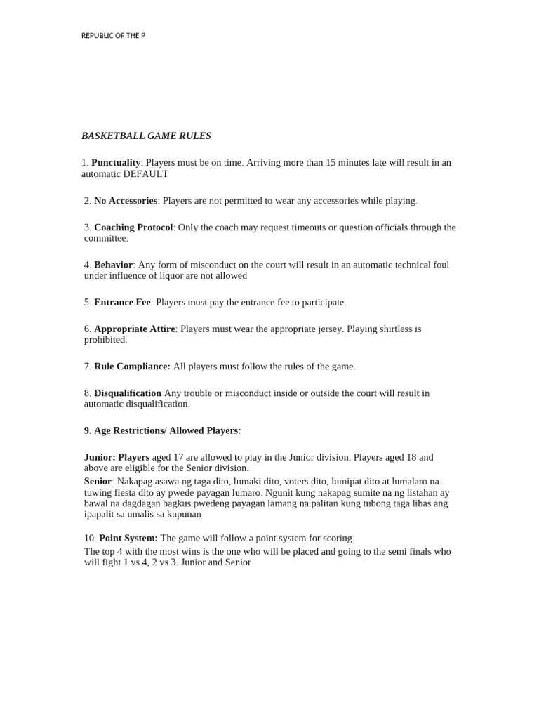 Basketball Game Rules | PDF