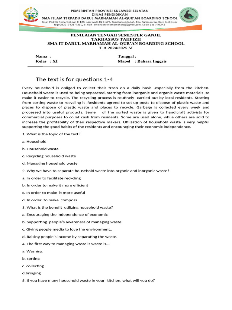 Soal Pas Sma Kelas Xi | PDF | Waste | Recycling